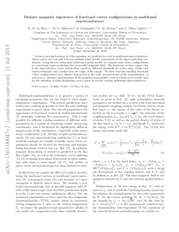 (PDF) Distinct magnetic signatures of fractional vortex configurations in multiband superconductors