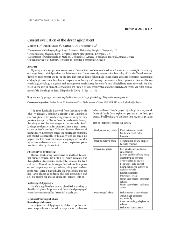 (PDF) Current evaluation of the dysphagic patient