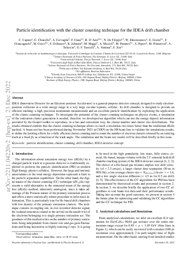 Pdf Particle Identification With The Cluster Counting Technique For