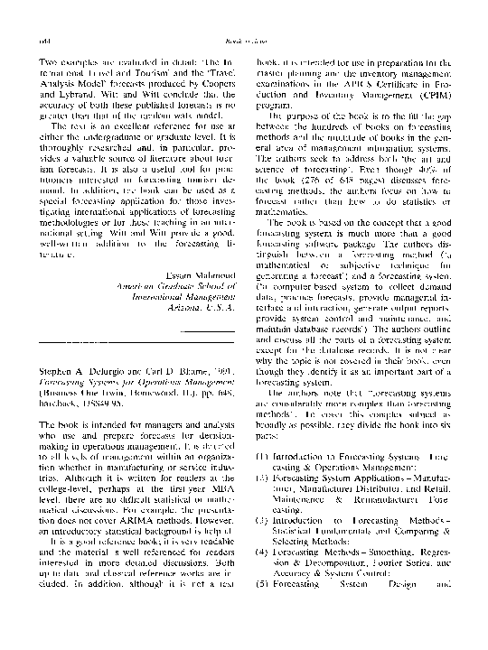 (PDF) Forecasting systems for operations management