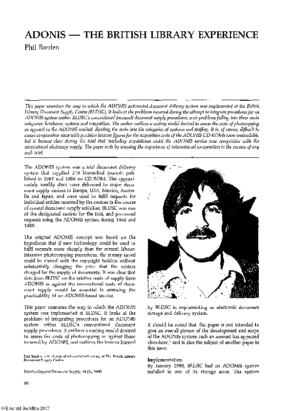 (PDF) ADONIS – the British Library experience