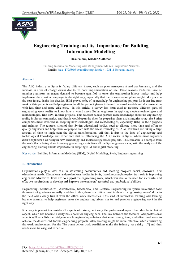 (PDF) Engineering Training and its Importance for Building Information Modelling