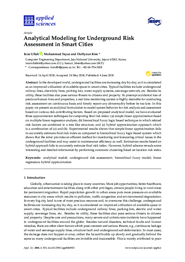 (PDF) Analytical Modeling for Underground Risk Assessment in Smart Cities