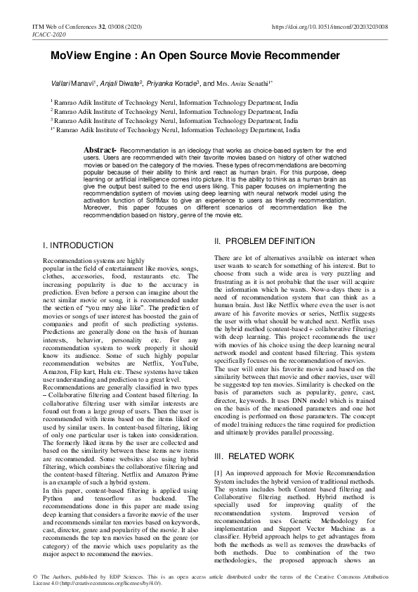 (PDF) MoView Engine : An Open Source Movie Recommender