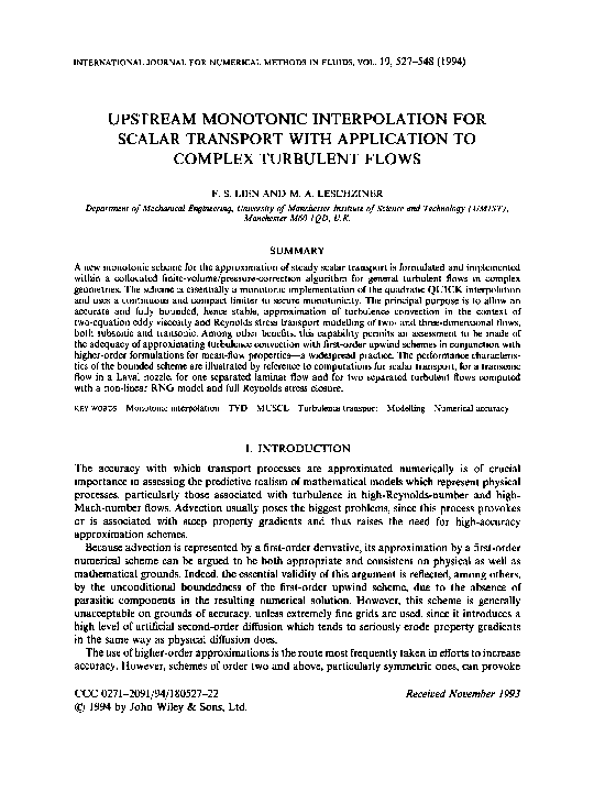 (PDF) Upstream monotonic interpolation for scalar transport with application to complex ...