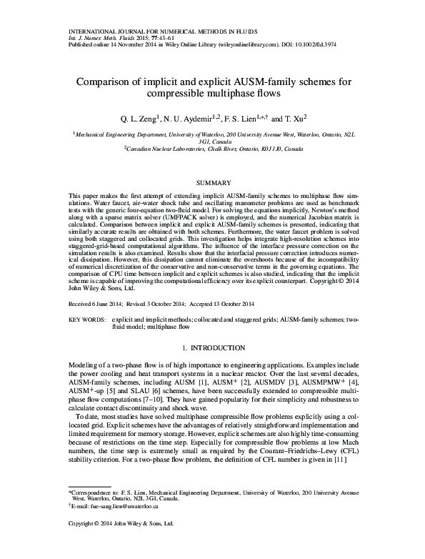 (PDF) Comparison of implicit and explicit AUSM-family schemes for compressible multiphase flows