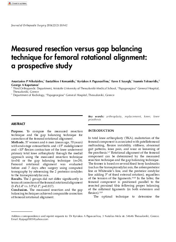 (PDF) Measured Resection versus Gap Balancing Technique for Femoral ...