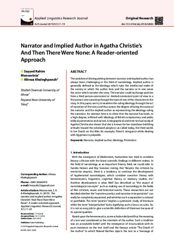 (PDF) The Narrator and Implied Author in Agatha Christie’s "And Then ...
