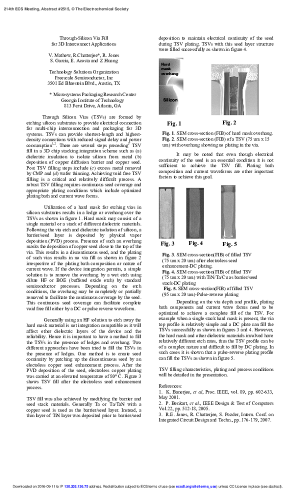 Pdf Through Silicon Via Fill For 3d Interconnect Applications