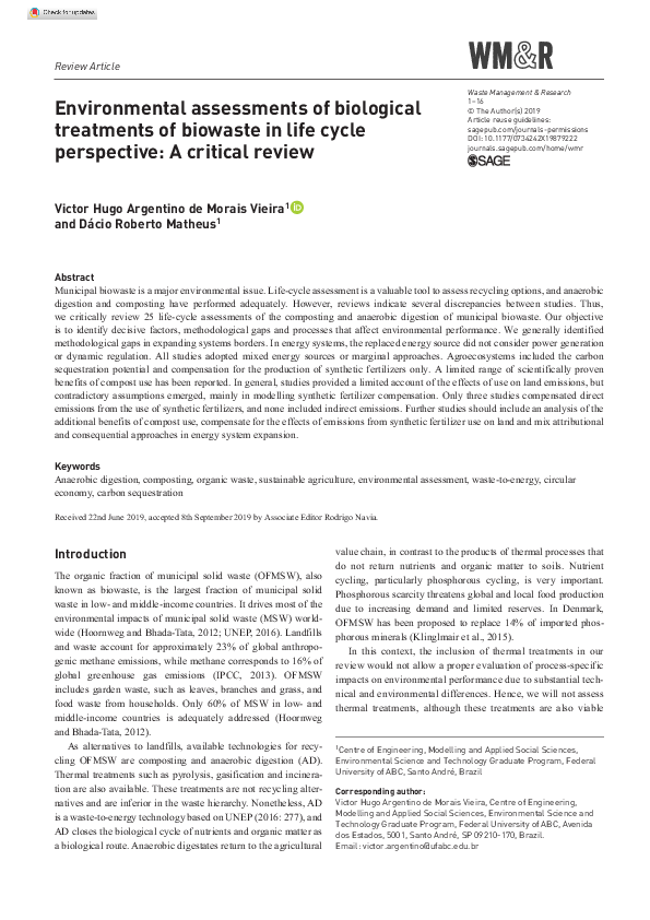 (PDF) Environmental assessments of biological treatments of biowaste in ...