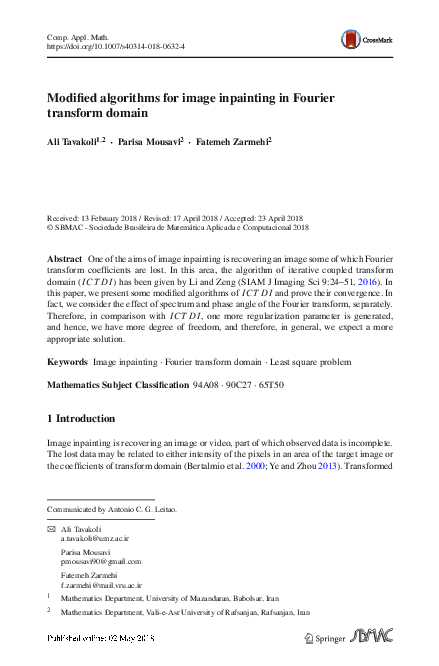 (PDF) Modified algorithms for image inpainting in Fourier transform domain
