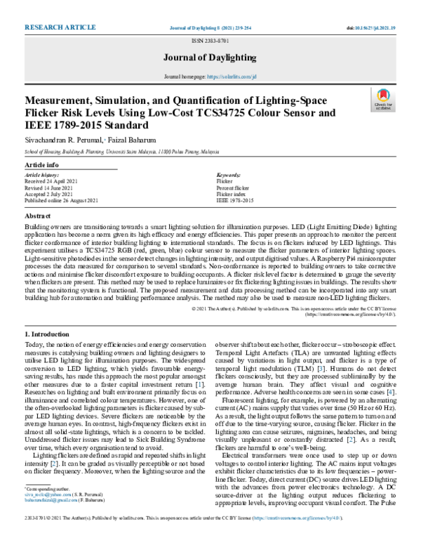 (PDF) Measurement, Simulation, and Quantification of Lighting-Space Flicker Risk Levels Using ...