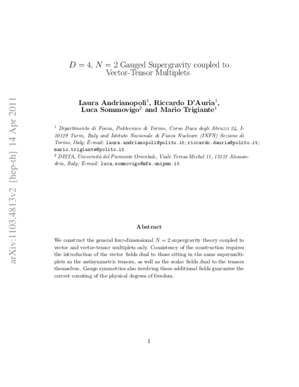 (PDF) Gauged Supergravity Coupled to Vector–Tensor Multiplets