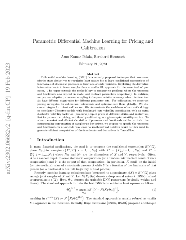 (PDF) Parametric Differential Machine Learning for Pricing and Calibration