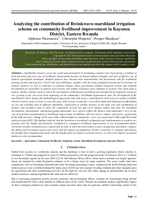 (PDF) Analyzing the contribution of Rwinkwavu marshland irrigation ...