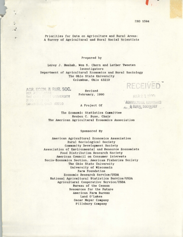 (PDF) Priorities for Agricultural and Rural Data Collection