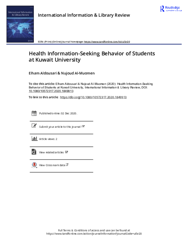 (PDF) Health Information-Seeking Behavior of Students at Kuwait University