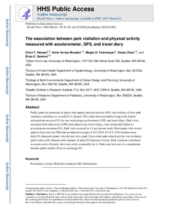 (PDF) The association between park visitation and physical activity measured with accelerometer ...