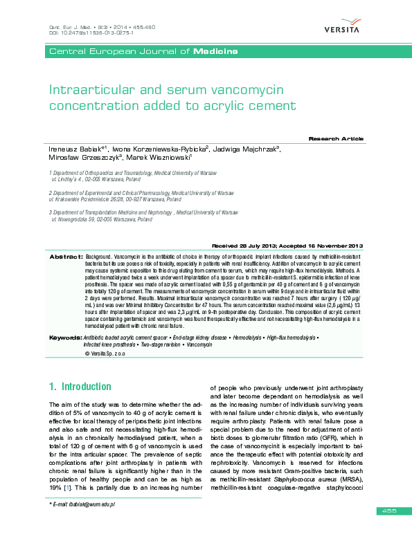 (PDF) Intraarticular and serum vancomycin concentration added to ...