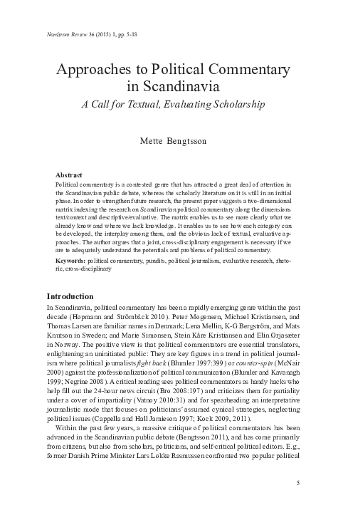 (PDF) Approaches to Political Commentary in Scandinavia