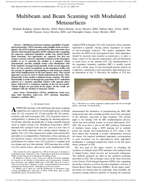 (PDF) Multibeam and Beam Scanning With Modulated Metasurfaces