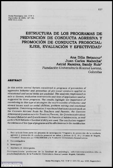 (PDF) Estructura de los programas de prevención de conducta agresiva y promoción de conducta ...