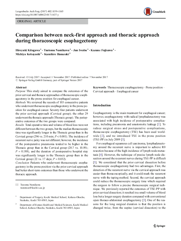 Pdf Comparison Between Neck First Approach And Thoracic Approach During Thoracoscopic