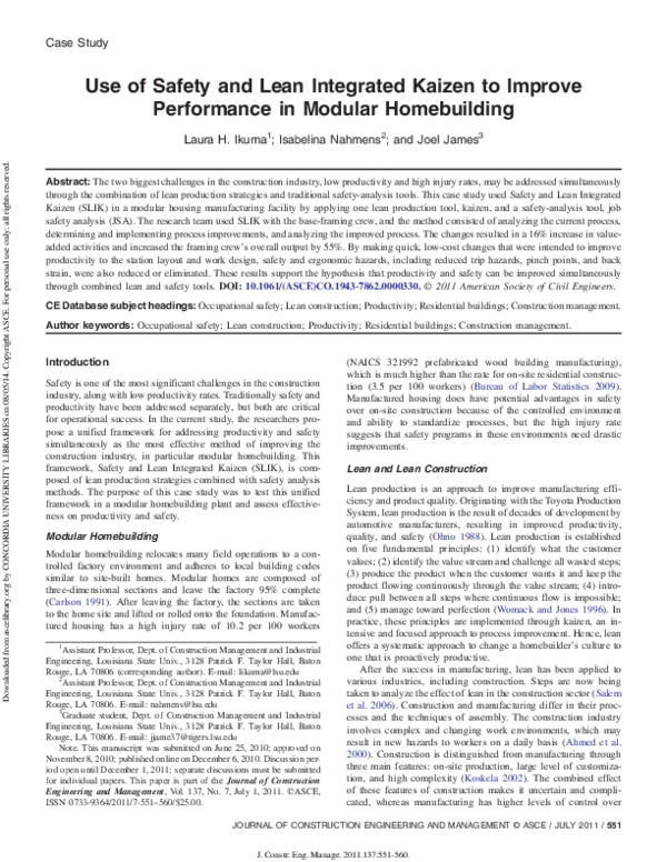 (PDF) Use of Safety and Lean Integrated Kaizen to Improve Performance ...