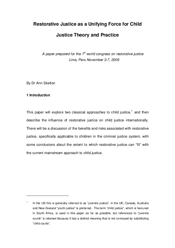 (PDF) Restorative Justice as a Unifying Force for Child Justice Theory and Practice