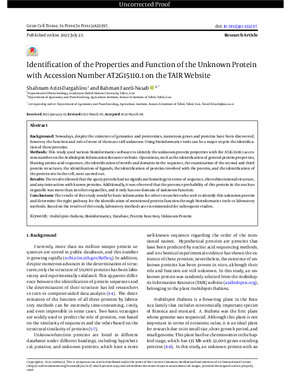 (PDF) Identification of the Properties and Function of the Unknown ...