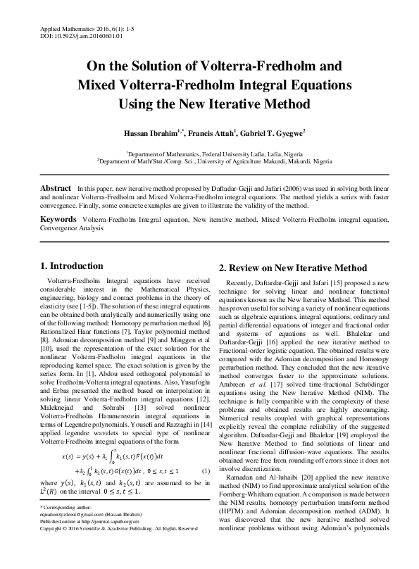 Pdf On The Solution Of Volterra Fredholm And Mixed Volterra Fredholm