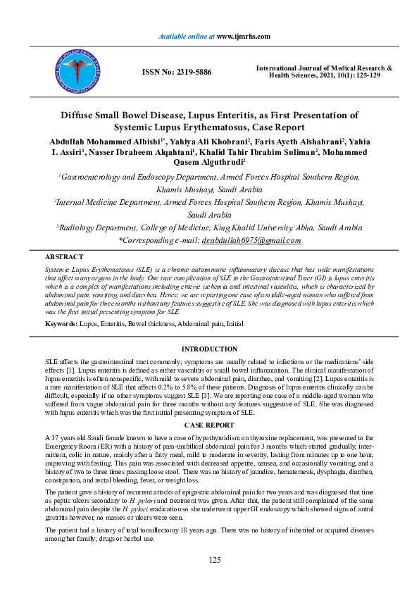 (PDF) Diffuse Small Bowel Disease, Lupus Enteritis, as First ...