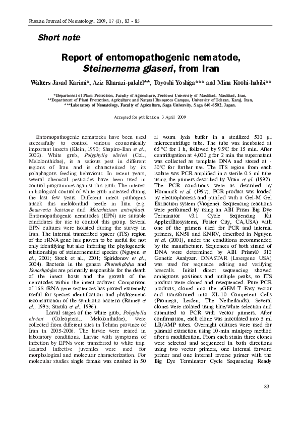 (PDF) Entomopathogenic nematode, Steinernema glaseri from Iran