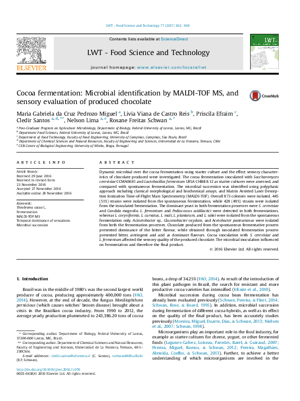 (PDF) Cocoa fermentation: Microbial identification by MALDI-TOF MS, and ...
