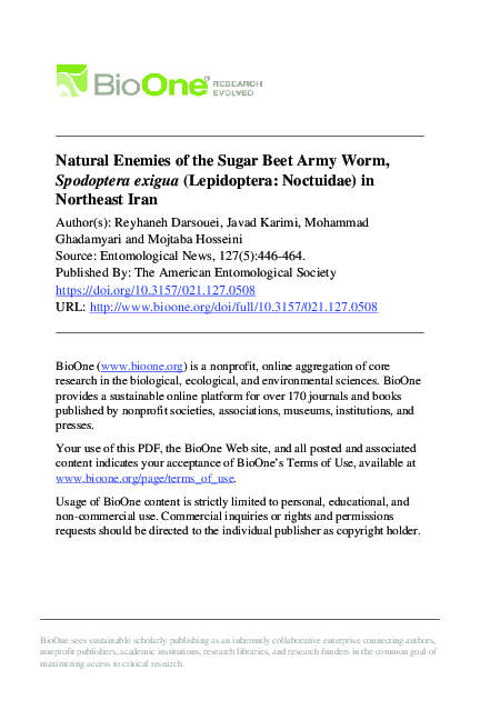 (PDF) Natural Enemies of the Sugar Beet Army Worm, Spodoptera exigua (Lepidoptera: Noctuidae) in ...