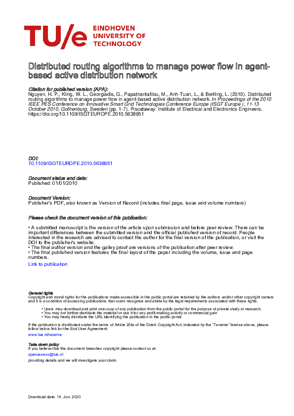 (PDF) Distributed routing algorithms to manage power flow in agent-based active distribution network