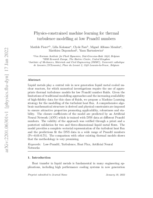 (PDF) Physics-constrained machine learning for thermal turbulence modelling at low Prandtl numbers
