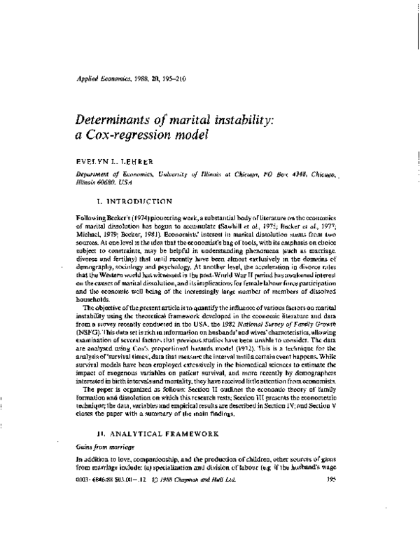 (PDF) Determinants of marital instability: A Cox-regression model