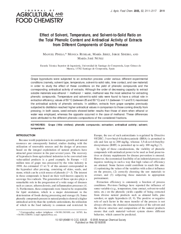 Pdf Effect Of Solvent Temperature And Solvent To Solid Ratio On The