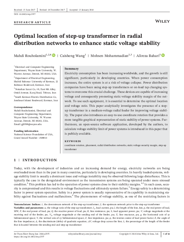(PDF) Optimal location of step-up transformer in radial distribution networks to enhance static ...