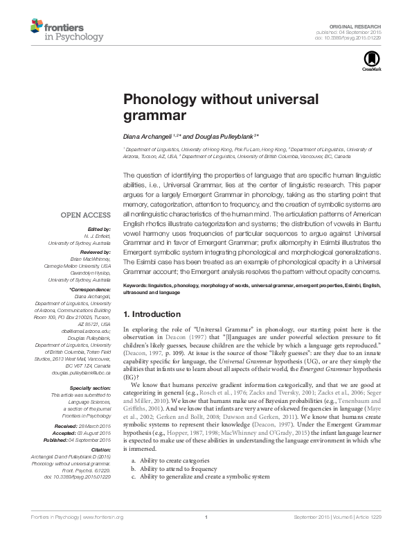 (PDF) Phonology without universal grammar