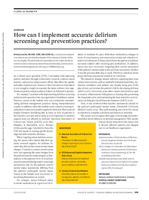 (PDF) How Can I Implement Accurate Delirium Screening and Prevention ...