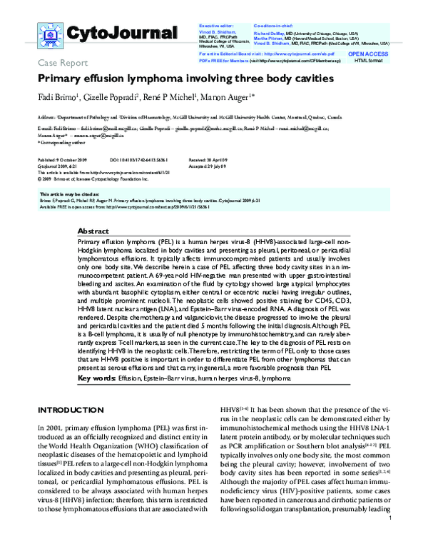 (PDF) Primary effusion lymphoma involving three body cavities