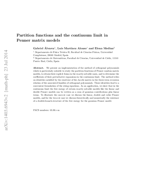 (PDF) Partition functions and the continuum limit in Penner matrix models