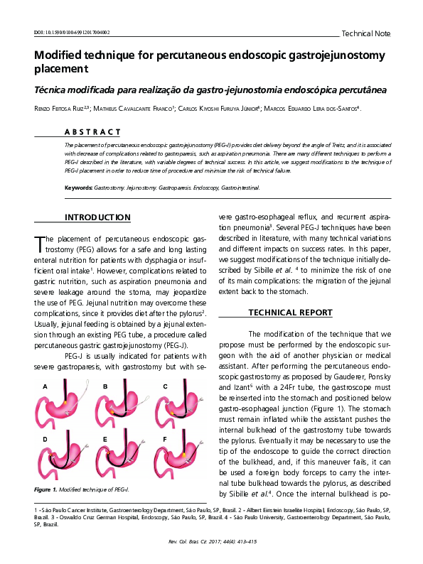 (PDF) Modified technique for percutaneous endoscopic gastrojejunostomy placement