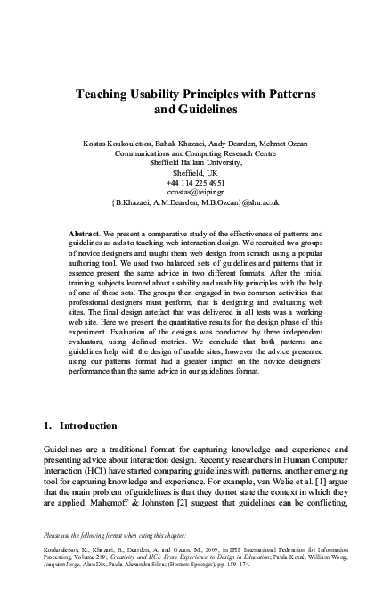 (PDF) Teaching Usability Principles with Patterns and Guidelines