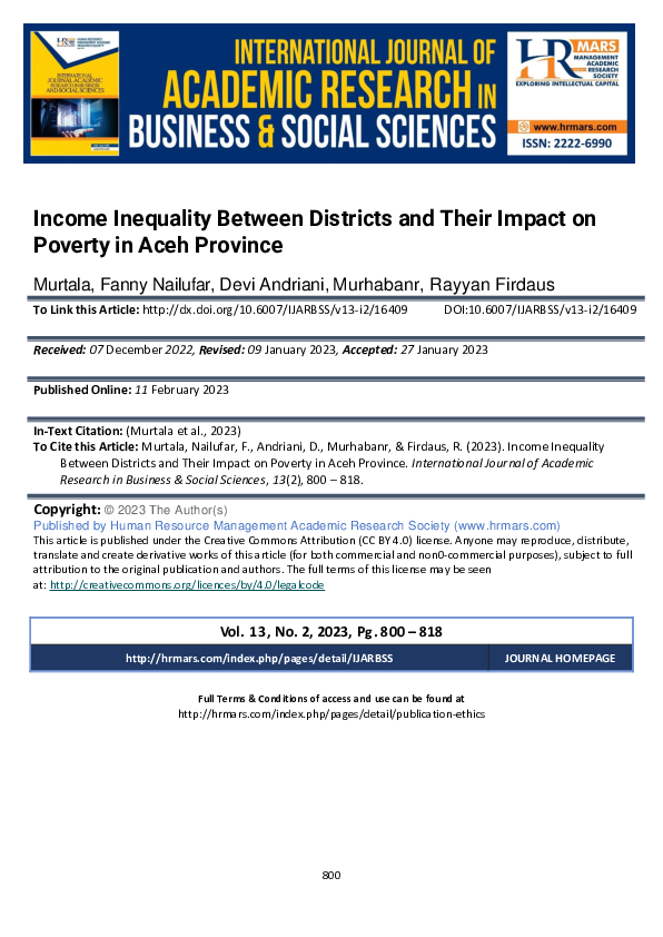 (PDF) Income Inequality Between Districts and Their Impact on Poverty in Aceh Province