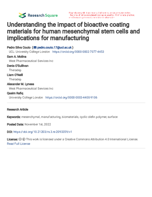 (PDF) Understanding the impact of bioactive coating materials for human ...