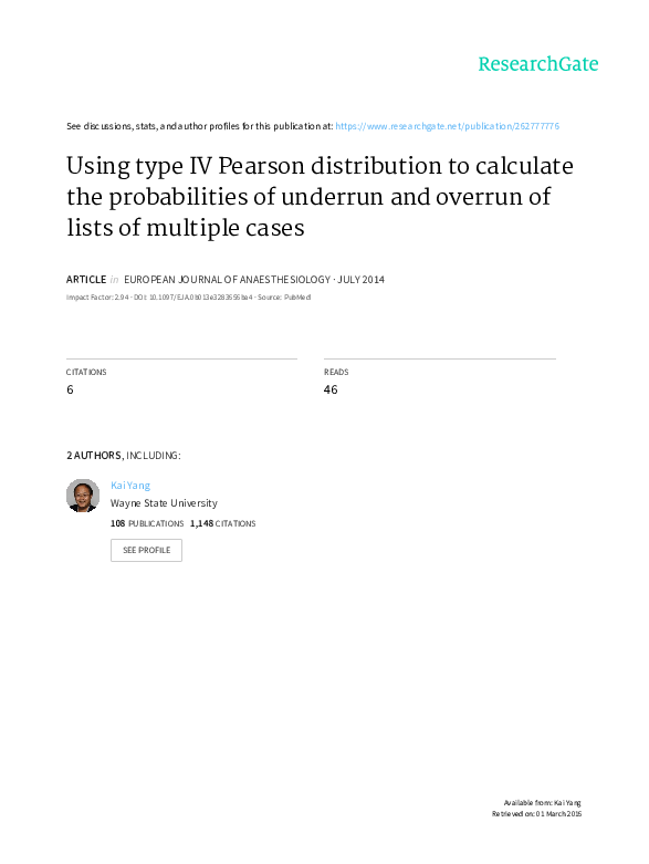 (PDF) Using type IV Pearson distribution to calculate the probabilities ...