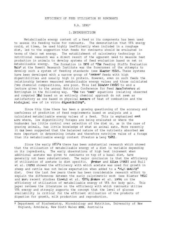 (PDF) Efficiency of feed utilisation by ruminants | Ronald Leng ...